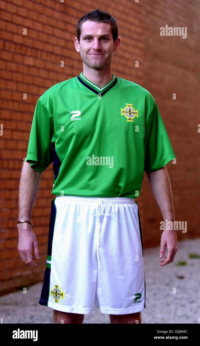 James Quinn models the new Northern Ireland football kit. PA photo: Rui ...