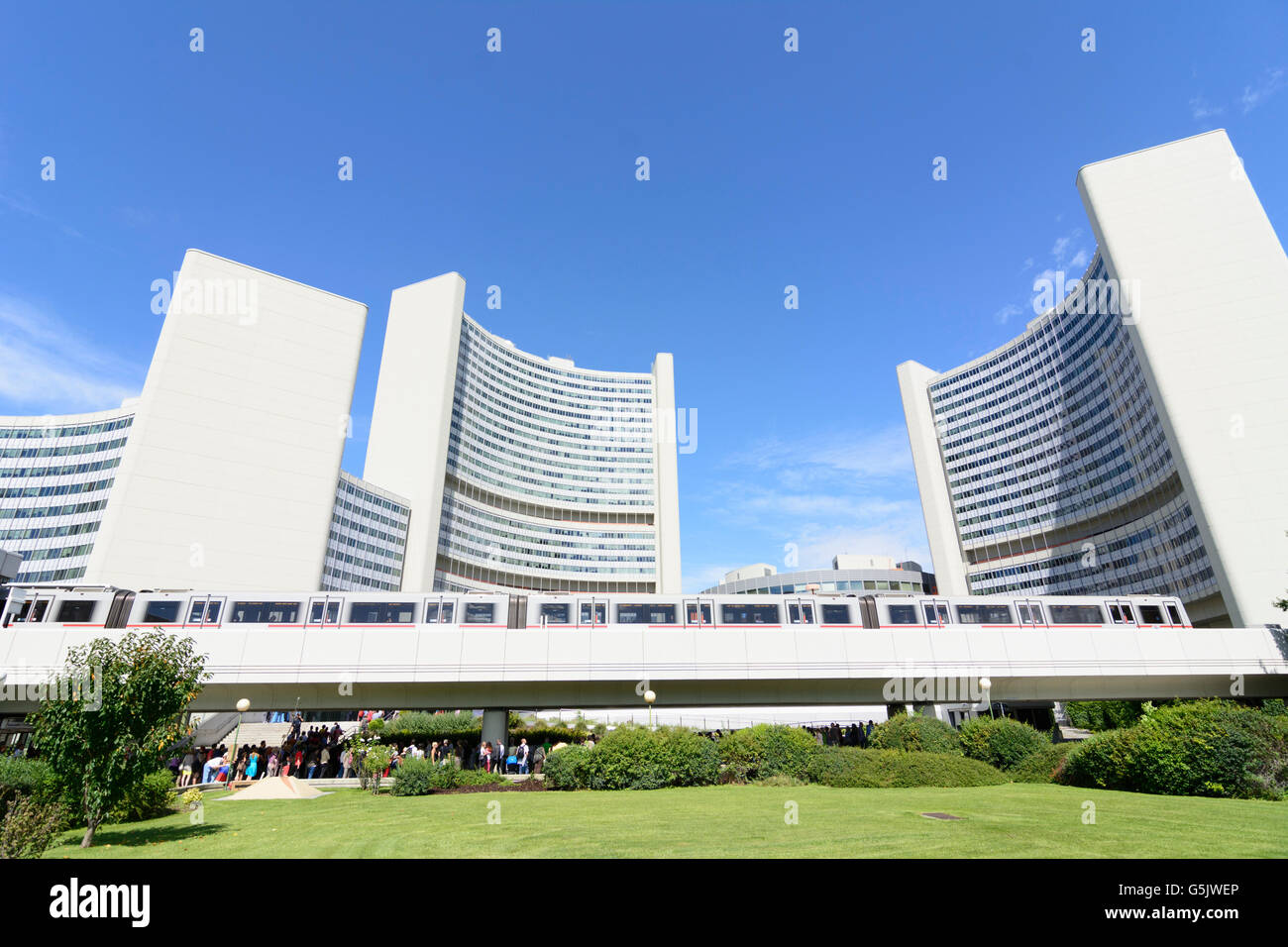 Vienna International Centre ( VIC ) ( VIC ) with subway and waiting ...
