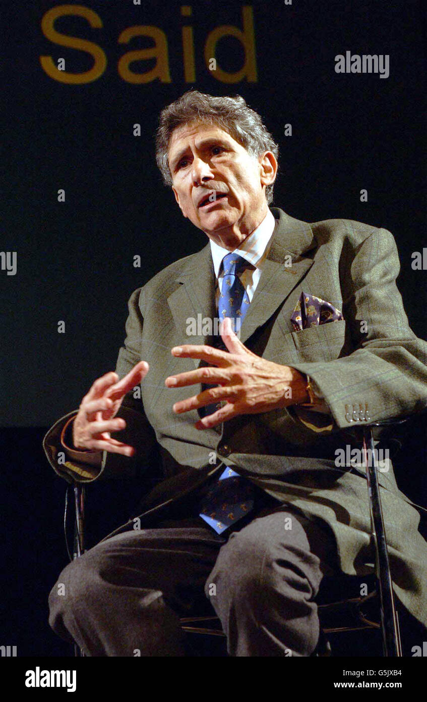 Critic and writer Edward Said speaking on stage during the 2001 PEN ...