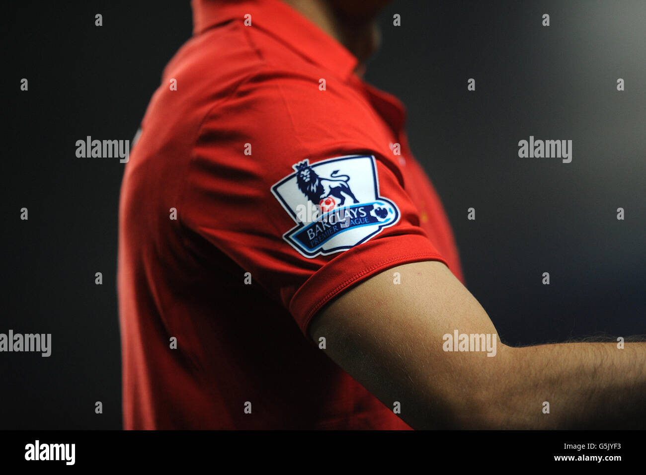 Barclays premier league badge on the arm of liverpool player hi-res ...