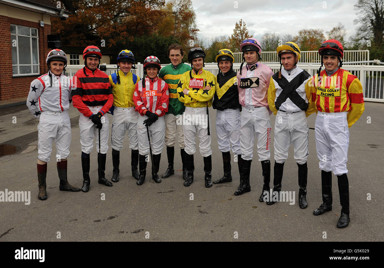 Flat jockeys in the William Hill 'Flat Jockeys' Handicap Hurdle ...