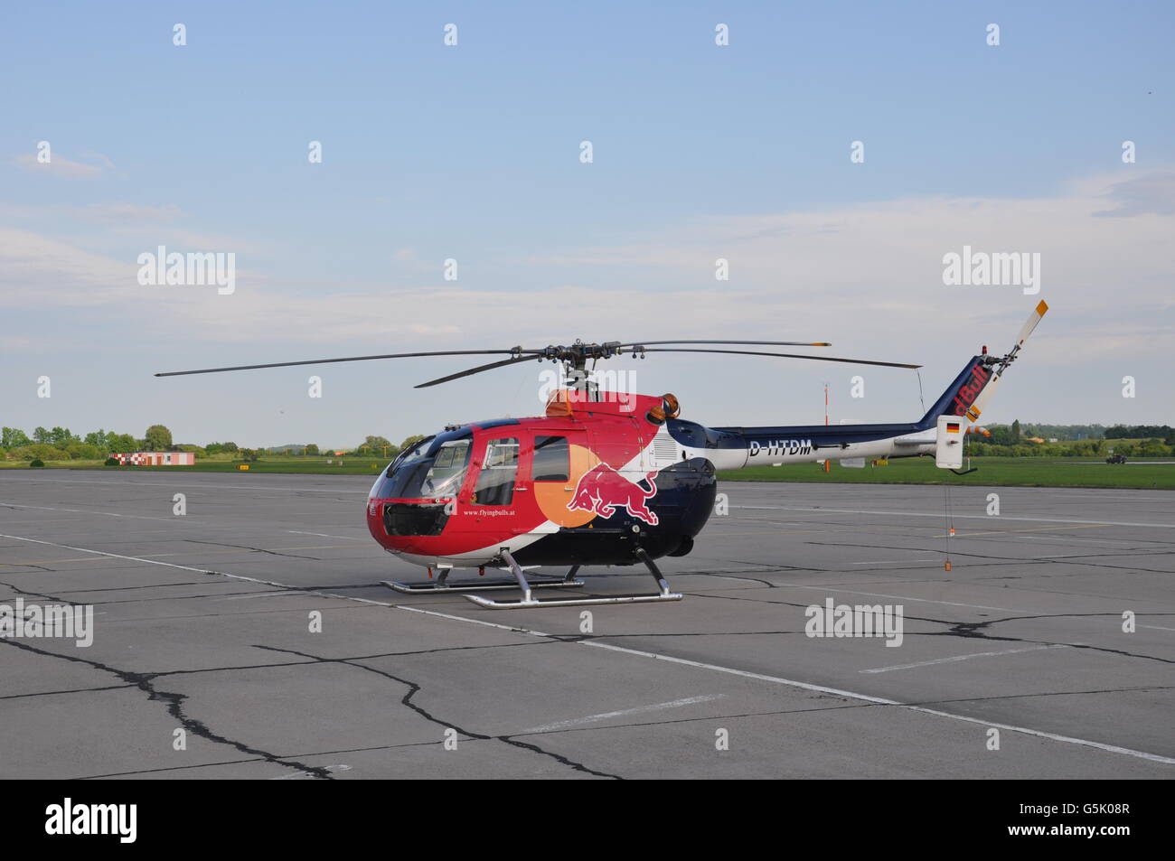 Acrobatic helicopter at the airport in Pardubice, helicopter BO-105 ...