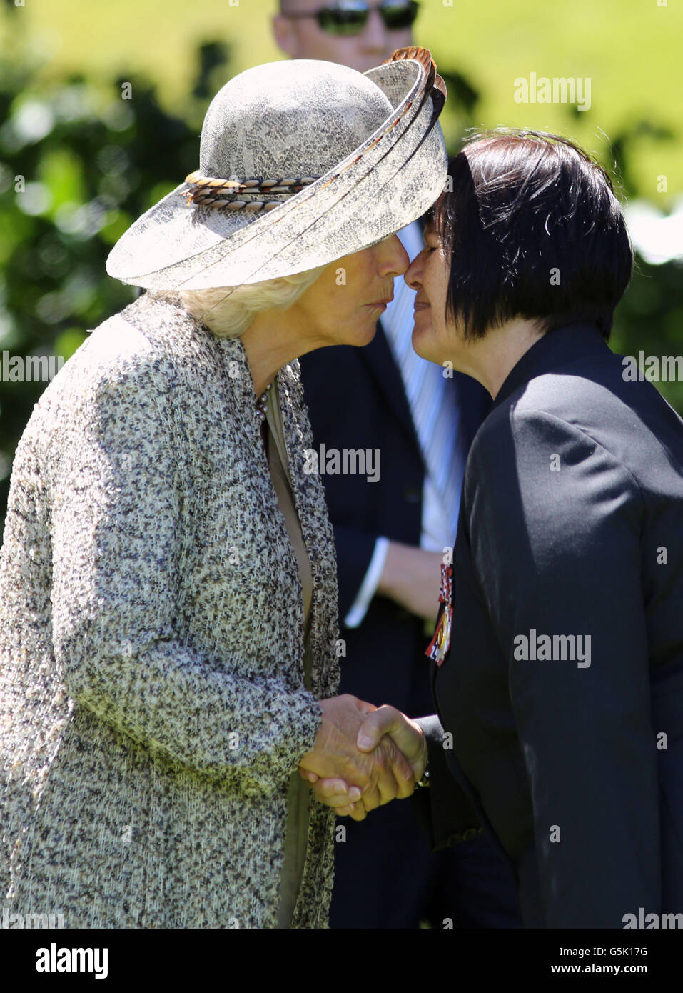 The Duchess of Cornwall performs a traditional 'Hongi' greeting with ...