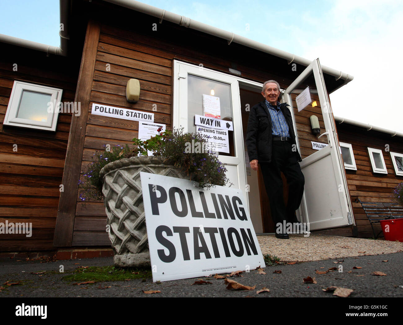 Local people leave a Polling Station in Bethersden, Kent, as voters go ...