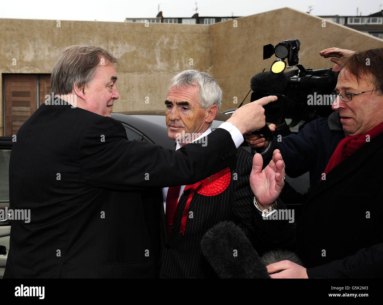 Lord Prescott reacts to a question posed by the waiting media as he ...