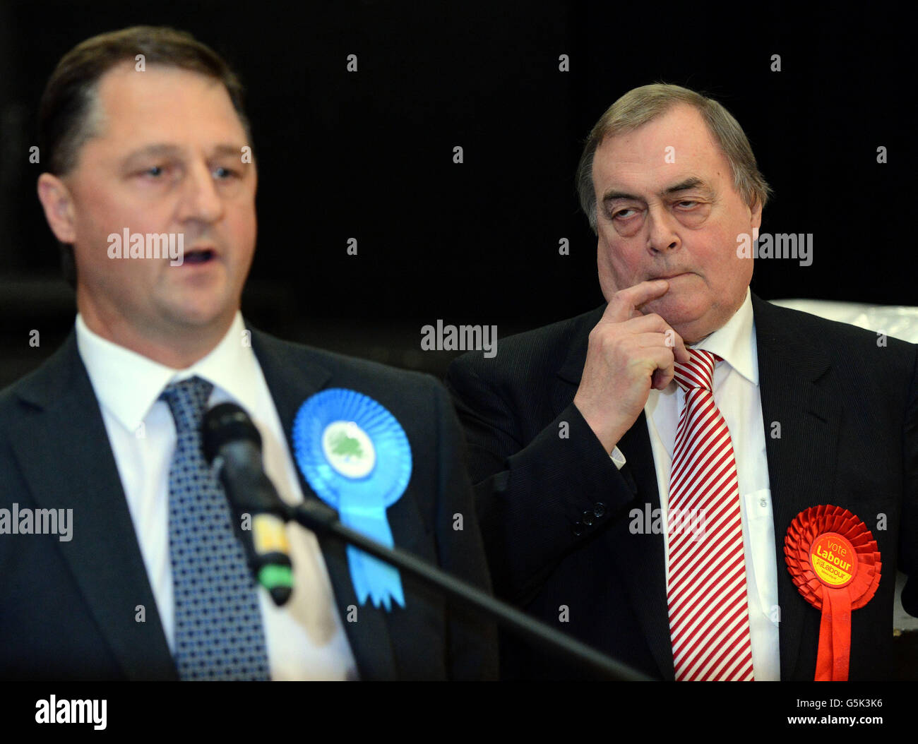 Lord Prescott (right) stands next to the winning candidate Matthew ...