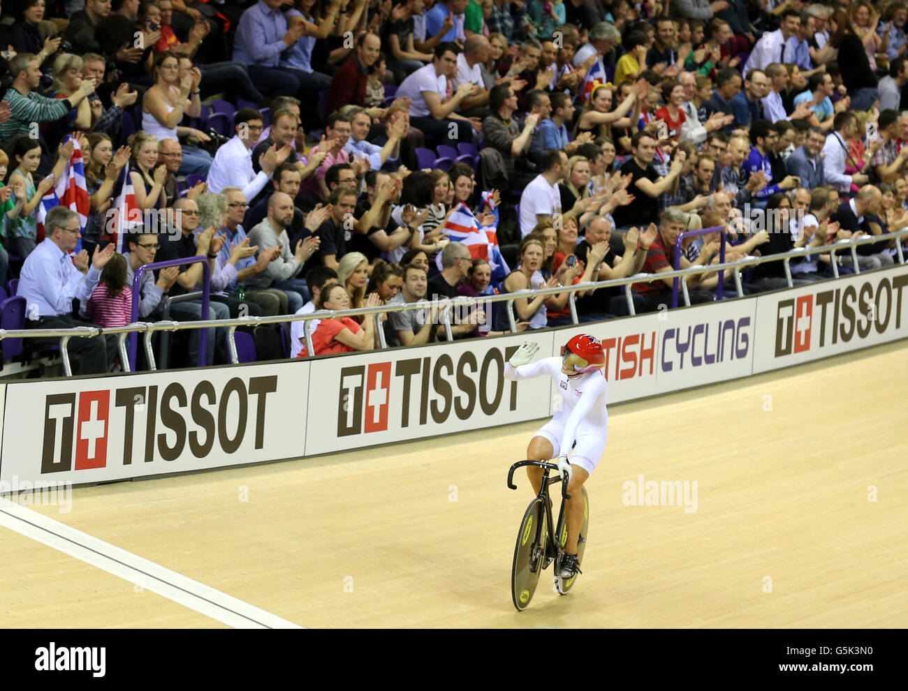 Jessica Varnish celebrates winning the Womens Team Sprint final during ...