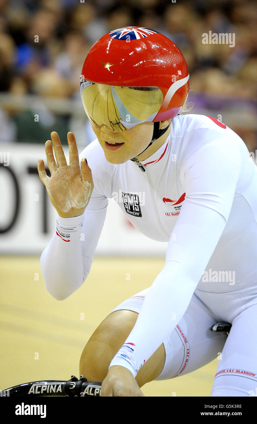 Great Britain's Jess Varnish celebrates gold in the team sprint during ...