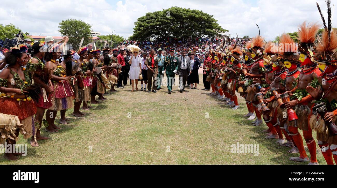 The Prince of Wales and Duchess of Cornwall meet dancers dressed in ...