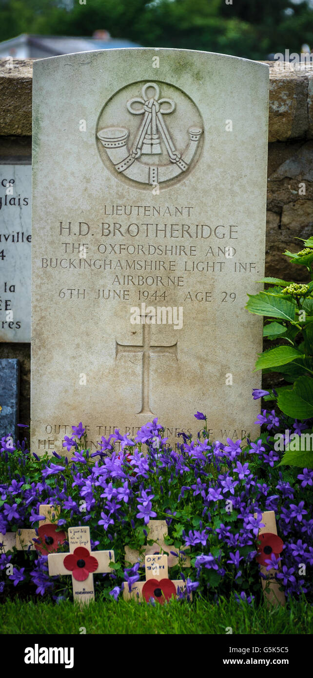 Ranville, Normandy France – The grave of Lieutenant Brotheridge, the ...