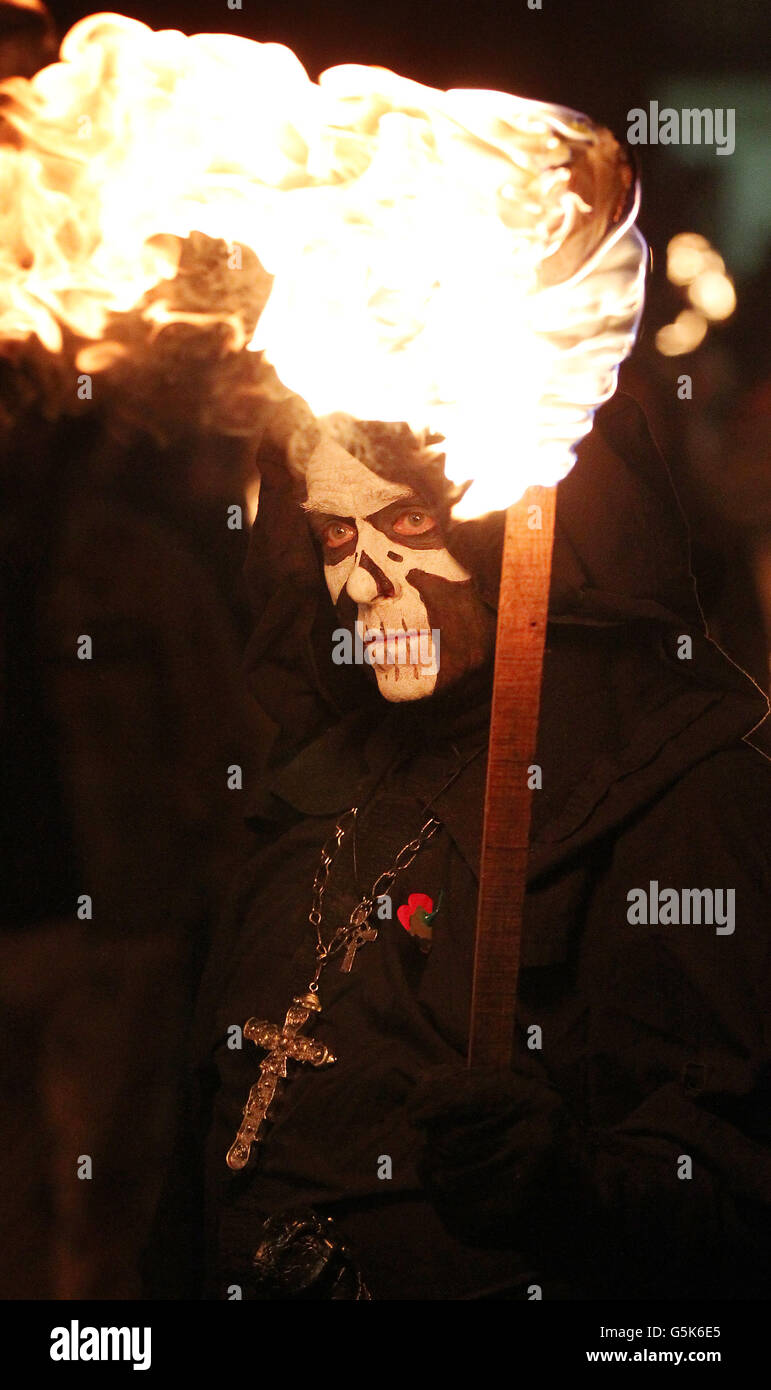 Lewes Bonfire Society's parade through Lewes, in East Sussex, as part ...