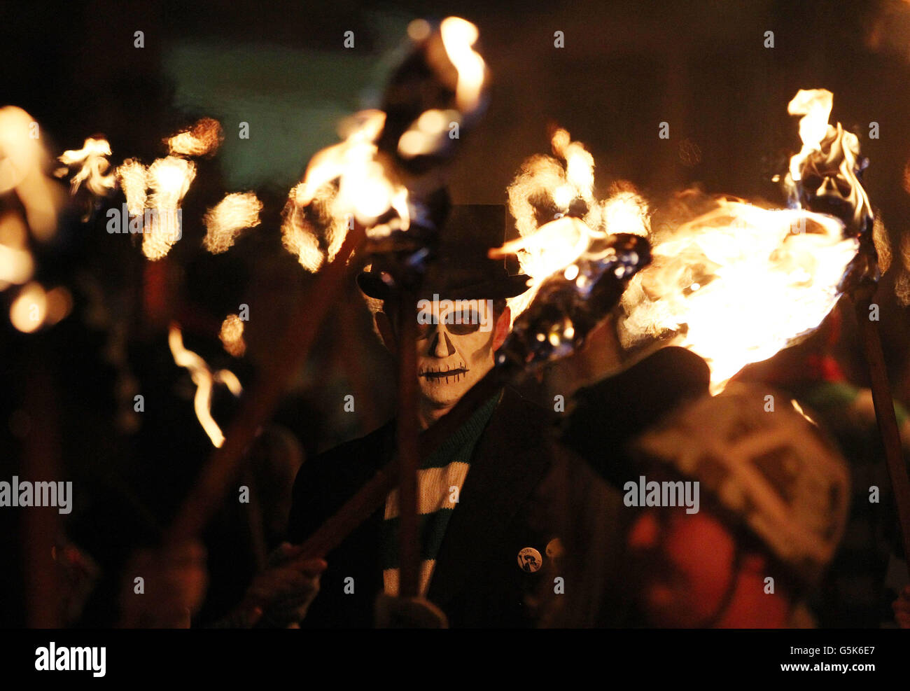 Lewes Bonfire Society's parade through Lewes, in East Sussex, as part ...
