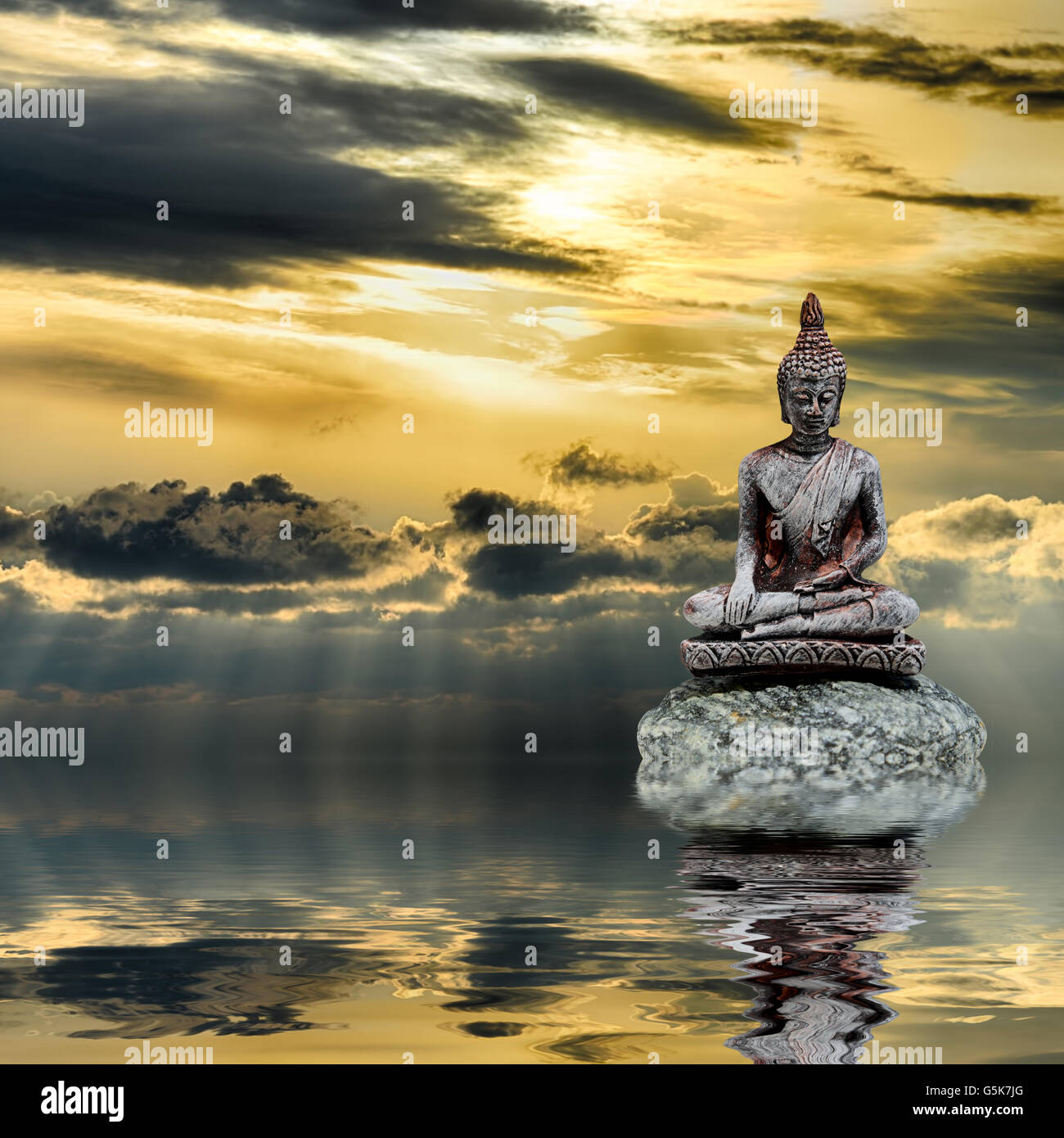 Zen or Feng-Shui background-Zen stone,orchid flowers and Buddha ...