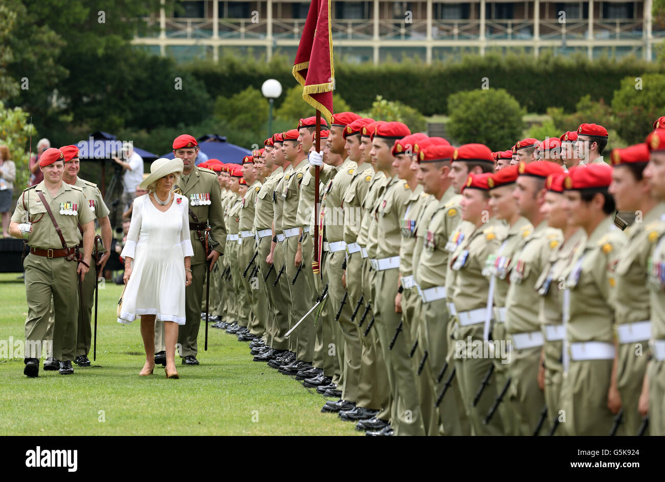 The Duchess of Cornwall inspects a guard of honour by the Royal ...