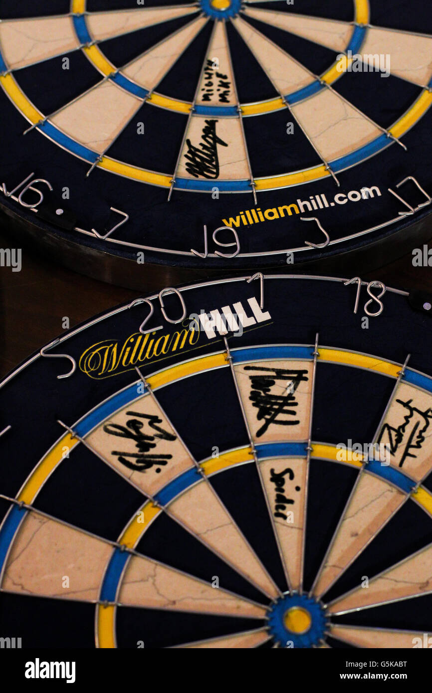William Hill branded dart boards which the players have signed Stock ...