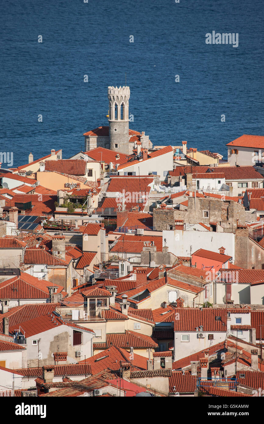 Aerial view of rooftops in Piran cityscape, Adriatic Sea, Slovenia Stock Photo - Alamy