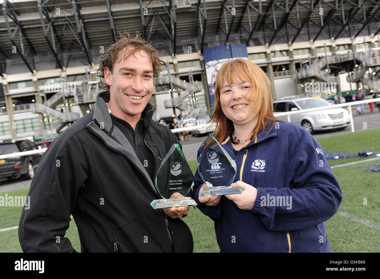 Warren Kearney, Try of the month player with Shona Kirk, winner of the ...