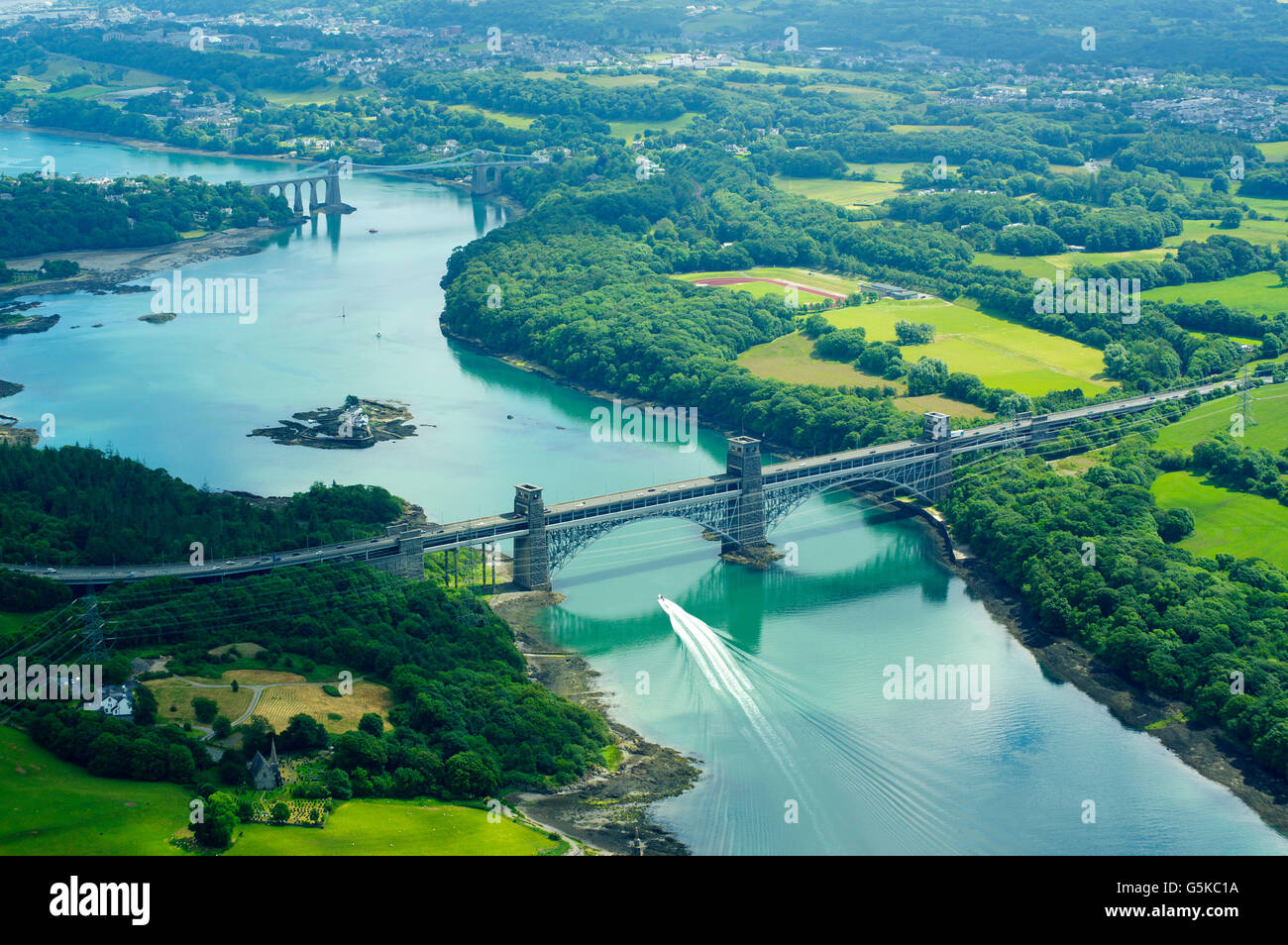 Aerial, Britannia Bridge, Anglesey Stock Photo - Alamy