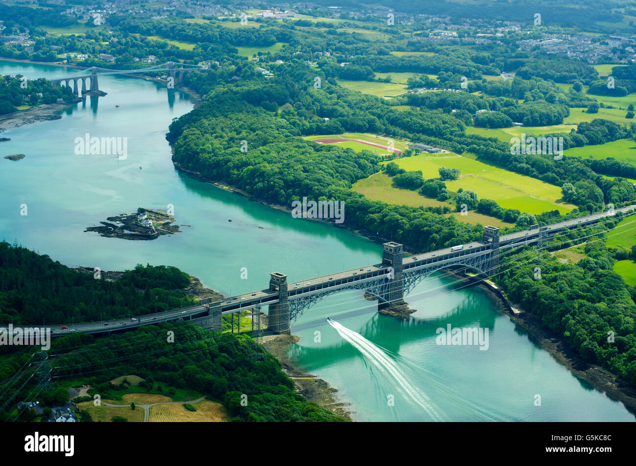 Aerial, Britannia Bridge, Anglesey Stock Photo - Alamy