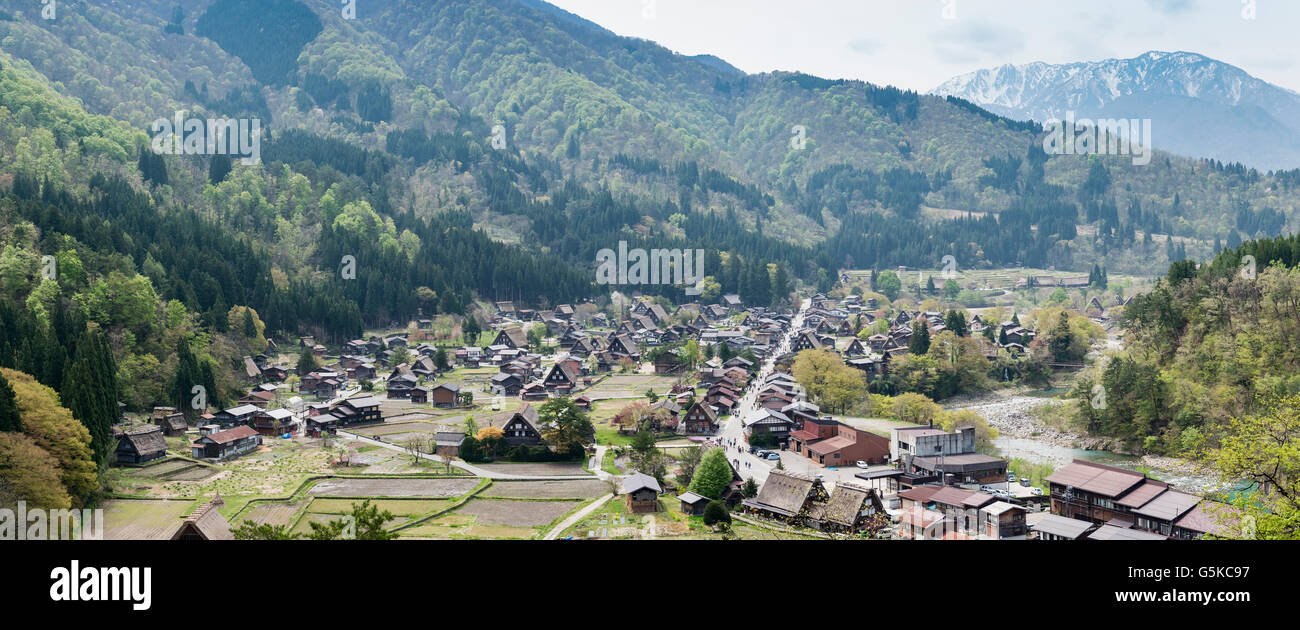 Panoramic view of Ogimachi Folk Village, Hida Shirakawa-go, Japan Stock ...