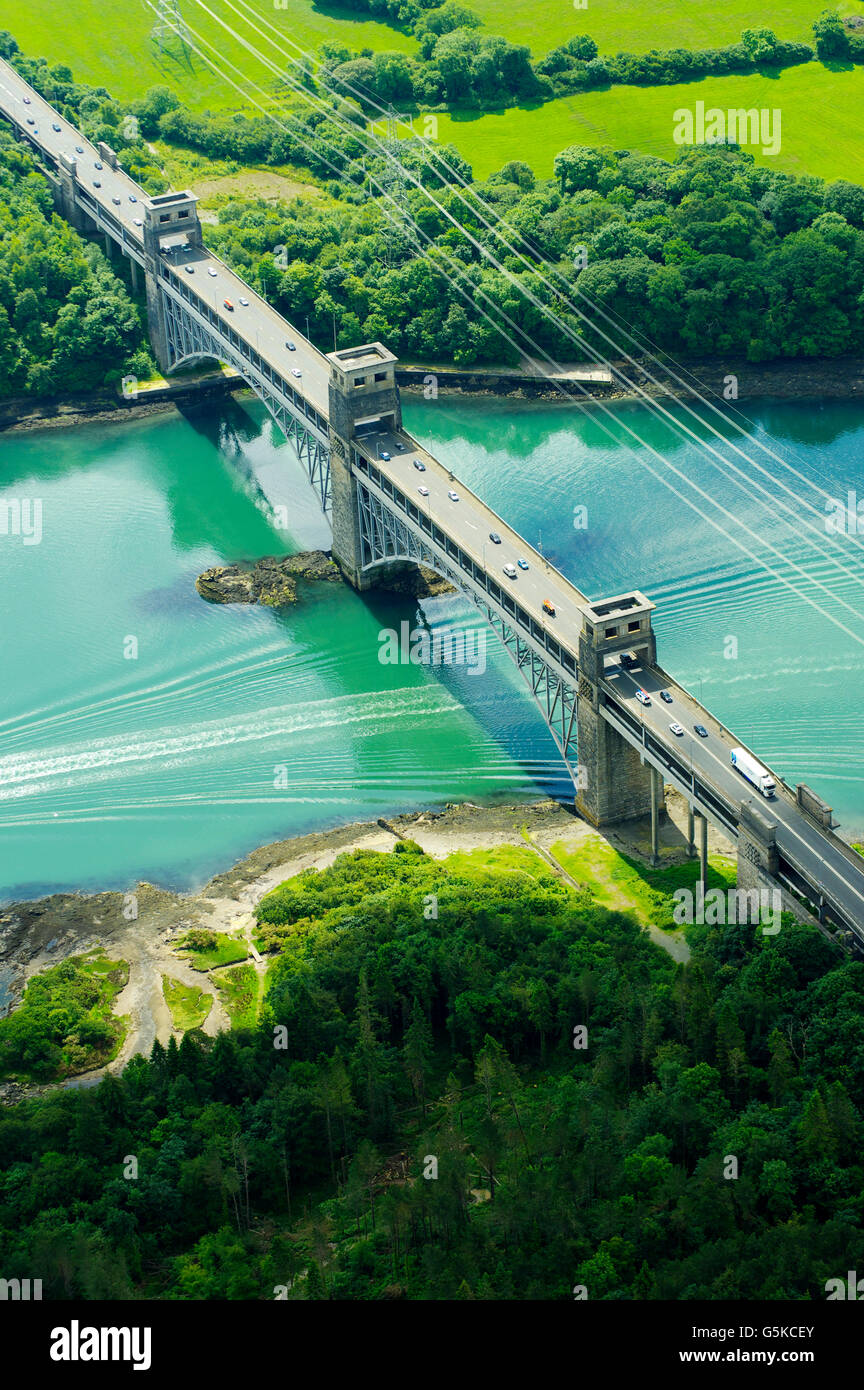 Aerial, Britannia Bridge, Anglesey Stock Photo - Alamy