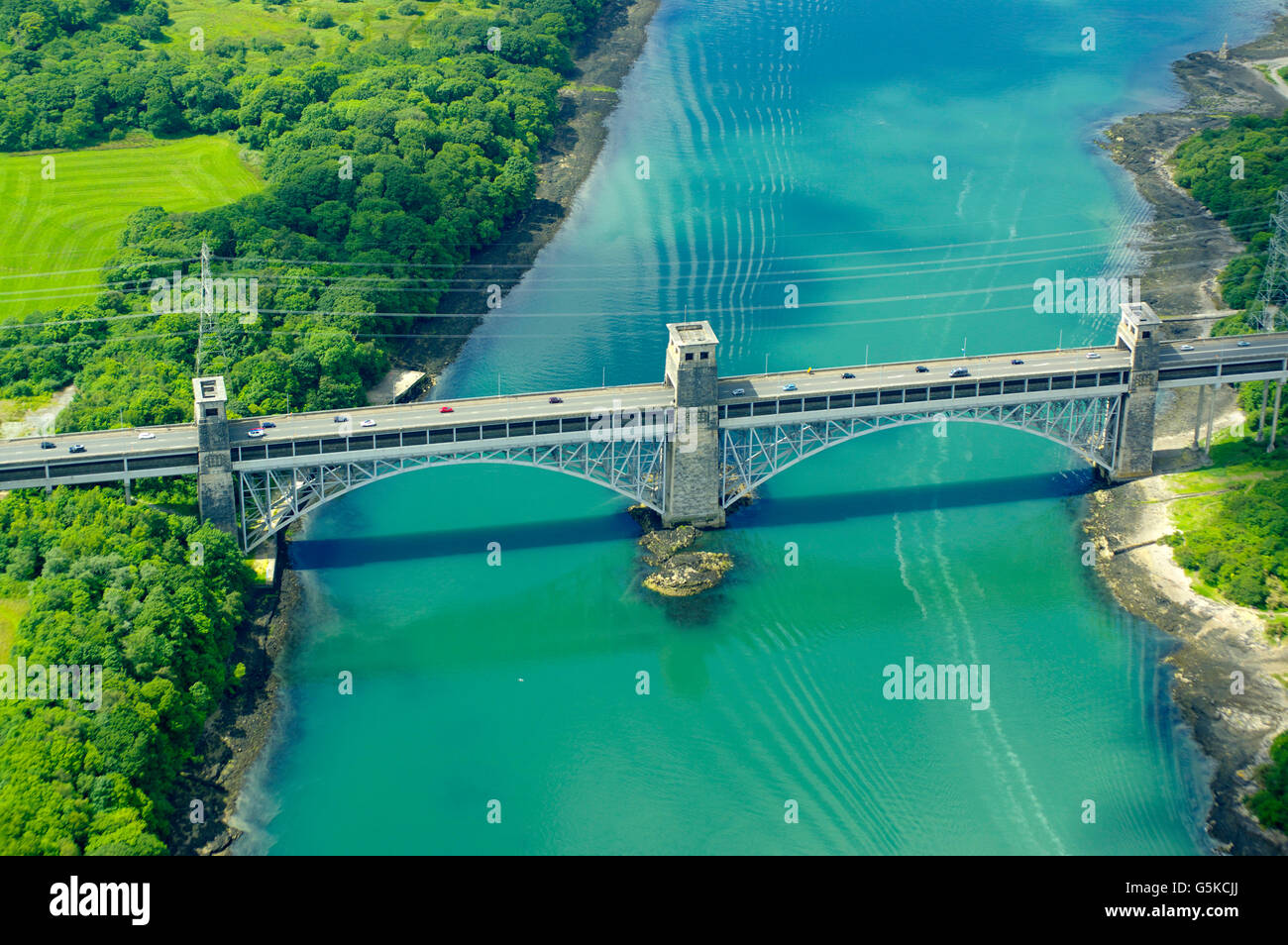 Aerial, Britannia Bridge, Anglesey Stock Photo - Alamy