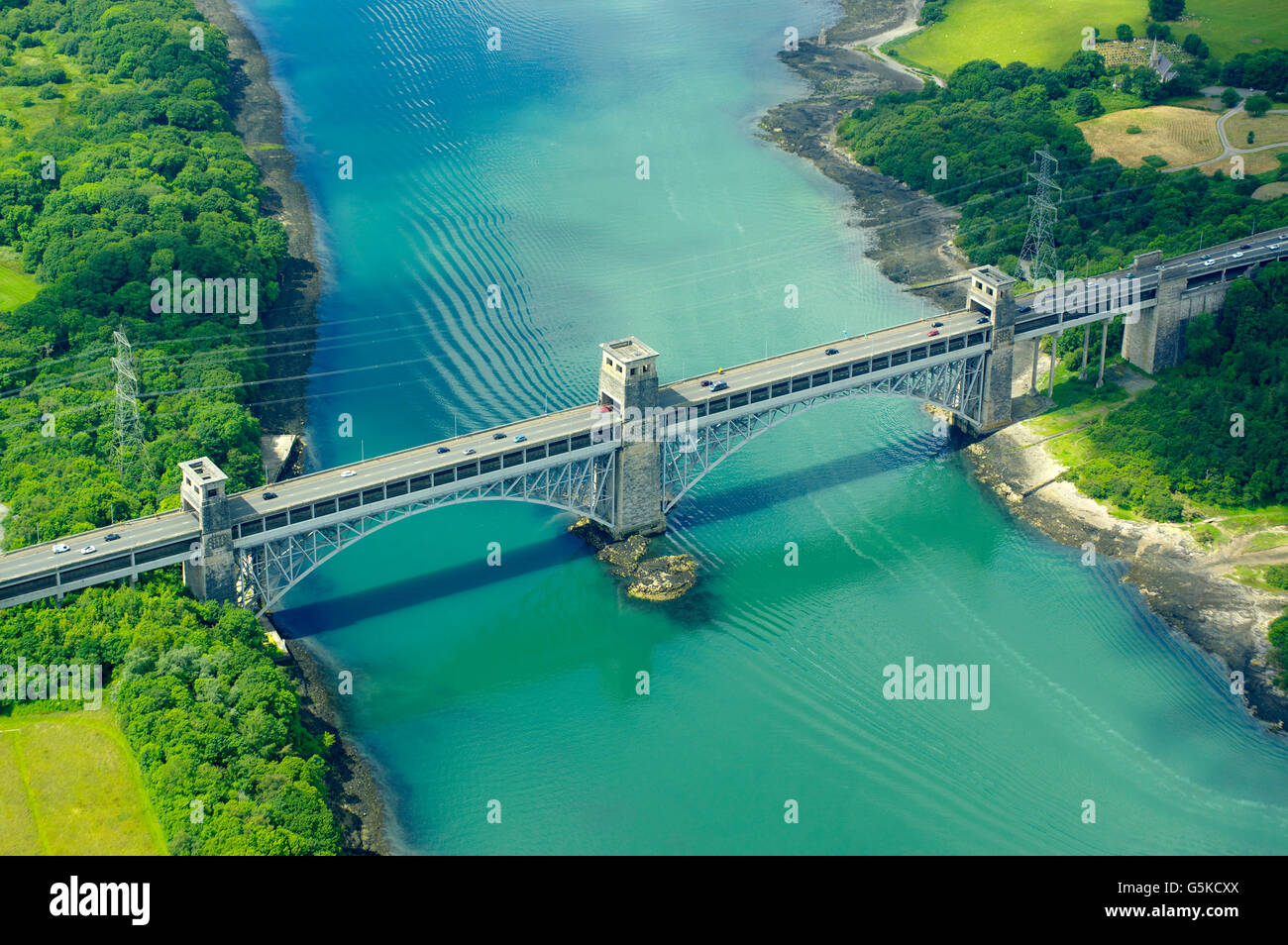 Aerial, Britannia Bridge, Anglesey Stock Photo - Alamy