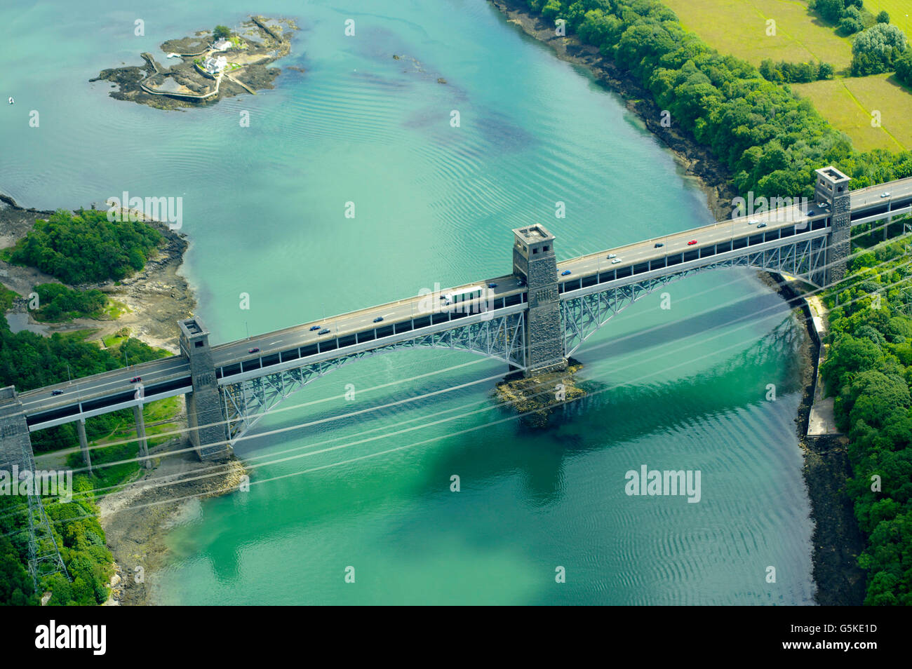 Aerial, Britannia Bridge, Anglesey Stock Photo - Alamy