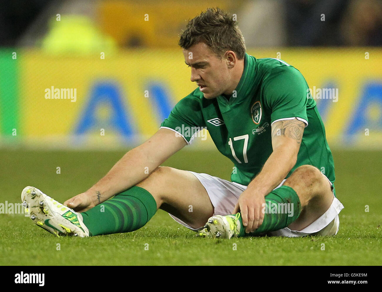 Ireland's Simon Cox lays injured during the International Friendly at ...