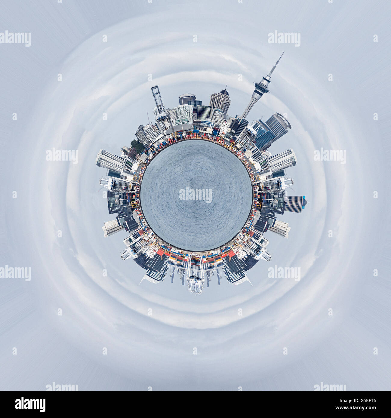 Cross section view of cityscape around globe Stock Photo - Alamy
