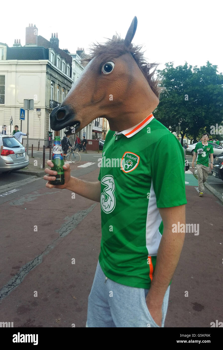 Padraig McCormack in Lille, France wearing his horse mask and who was ...