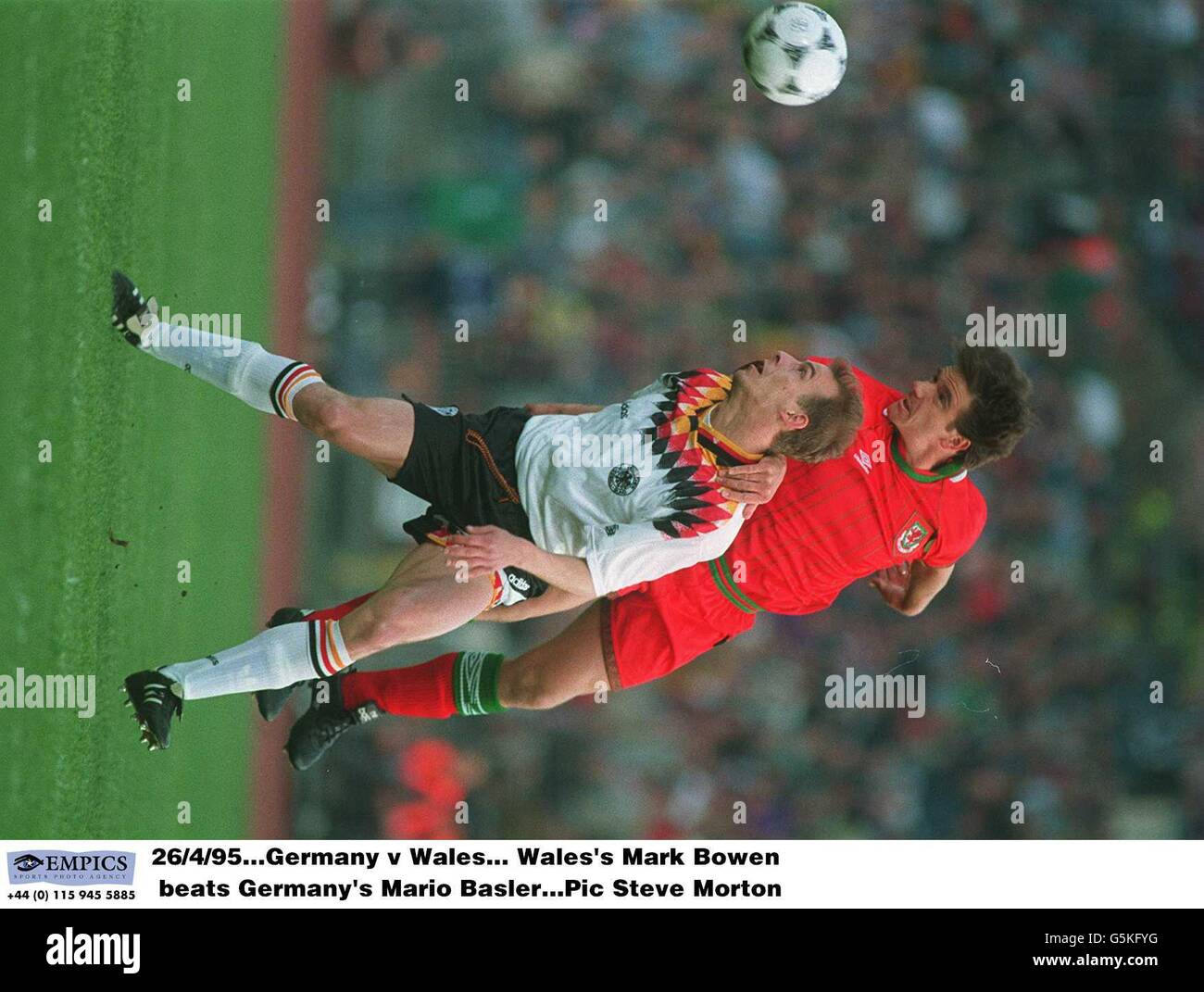 26 4 95 germany wales waless mark bowen beats germanys mario basler hi ...