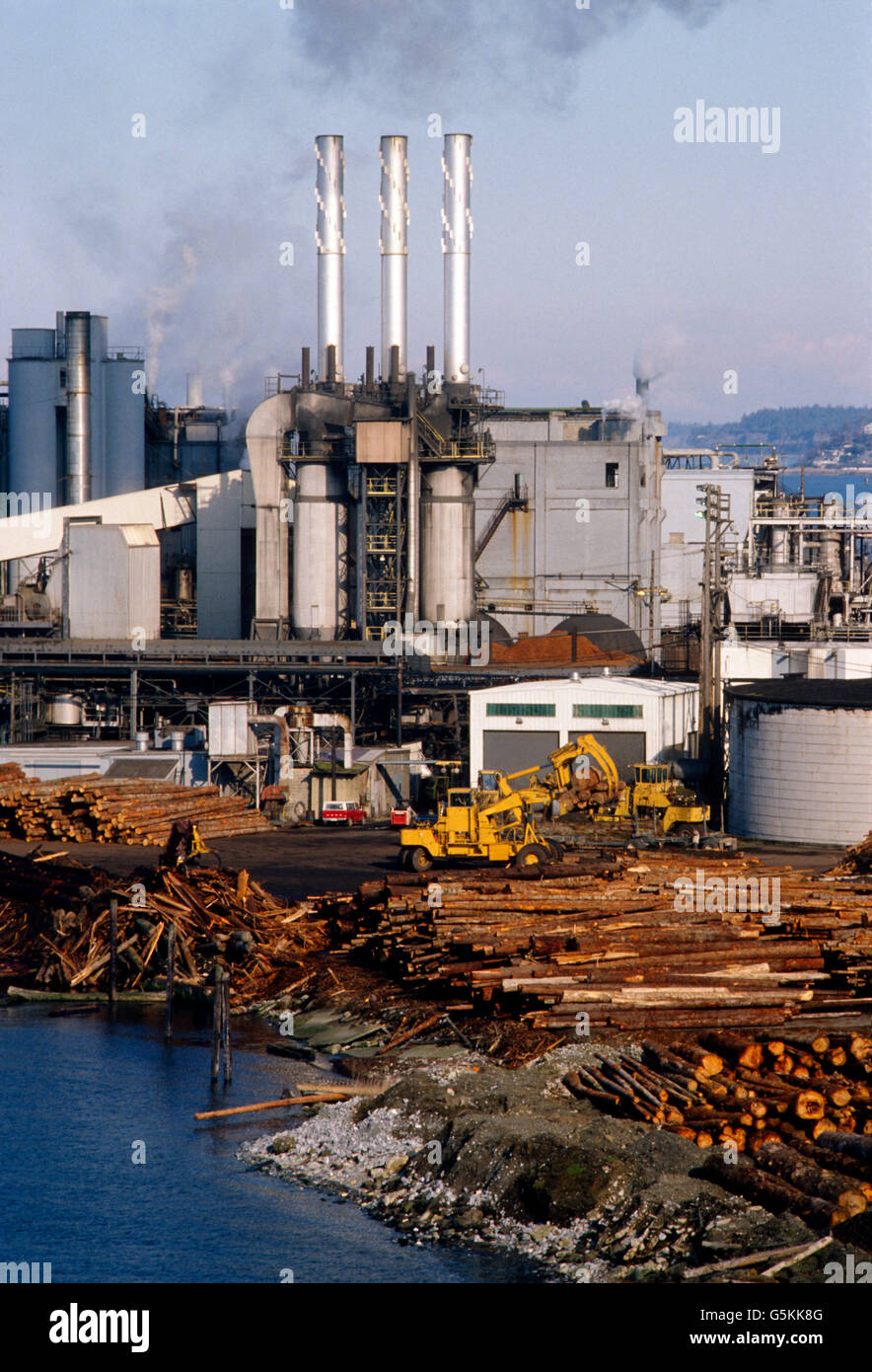 STEAM FROM PULP MILL SMOKE STACKS; PORT ANGELES; WASHINGTON; STRAIT OF ...