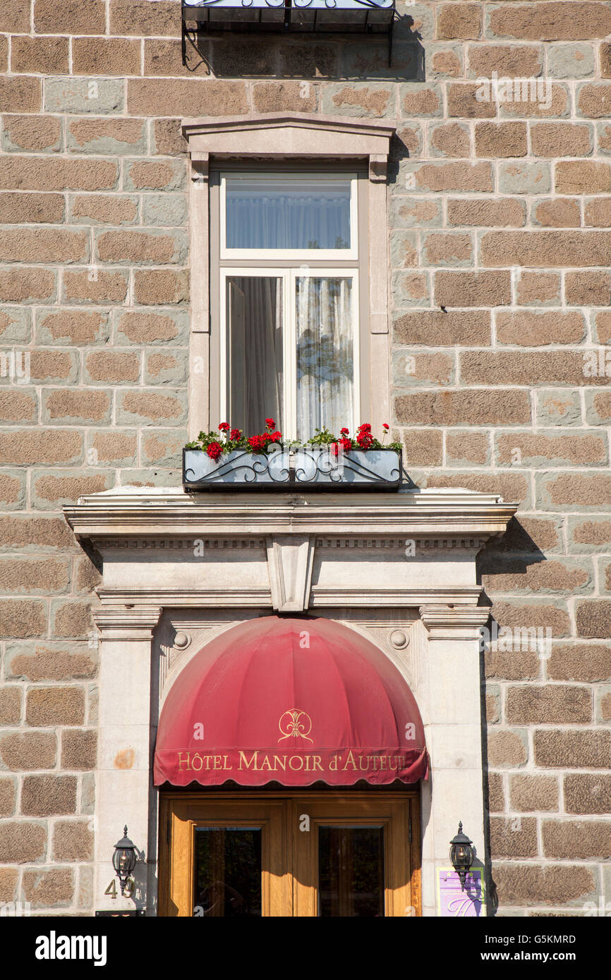 french hotel facade in historic old Quebec City Stock Photo - Alamy