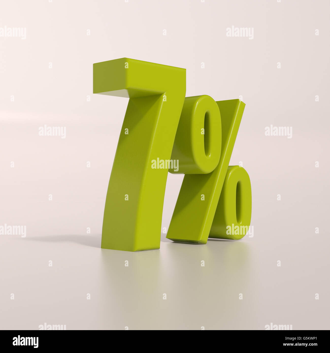 3d render: green 7 percent, percentage discount sign on white, 7 Stock ...