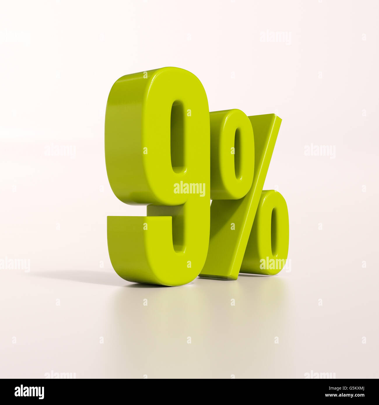 3d render: green 9 percent, percentage discount sign on white, 9 Stock ...