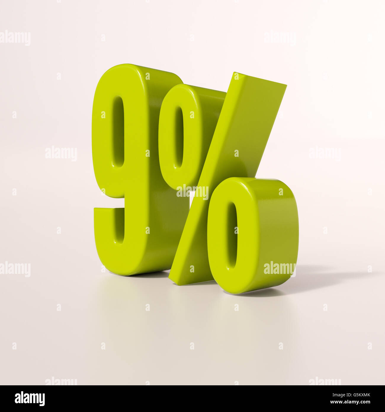 3d render: green 9 percent, percentage discount sign on white, 9 Stock ...