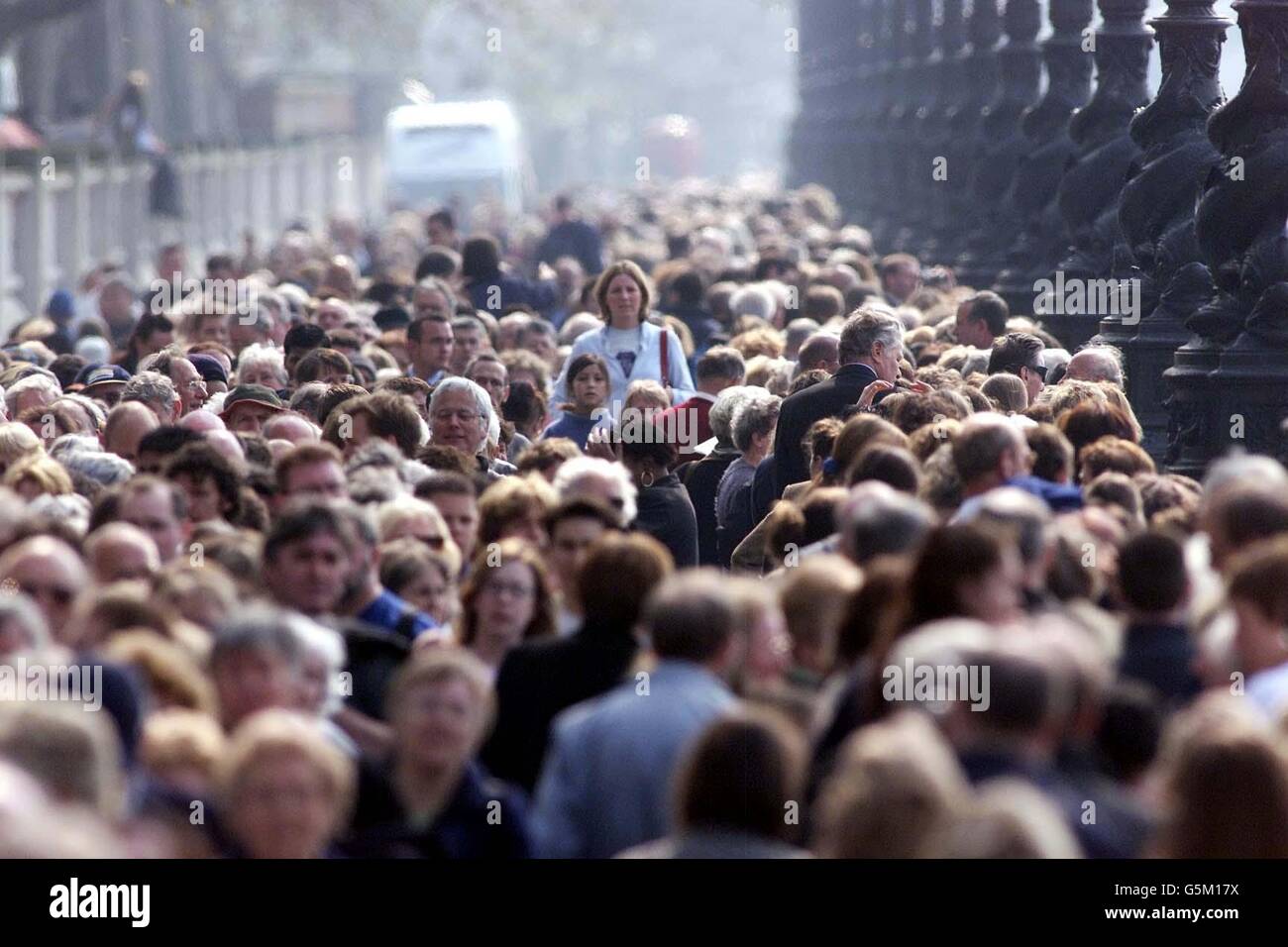 Crowds gather on southside of the Embankment to view the coffin of ...