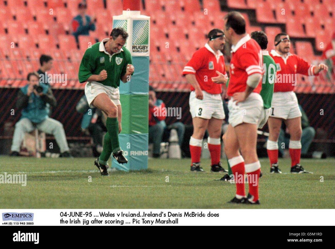 Irelands denis mcbride does the irish jig after scoring hi-res stock ...