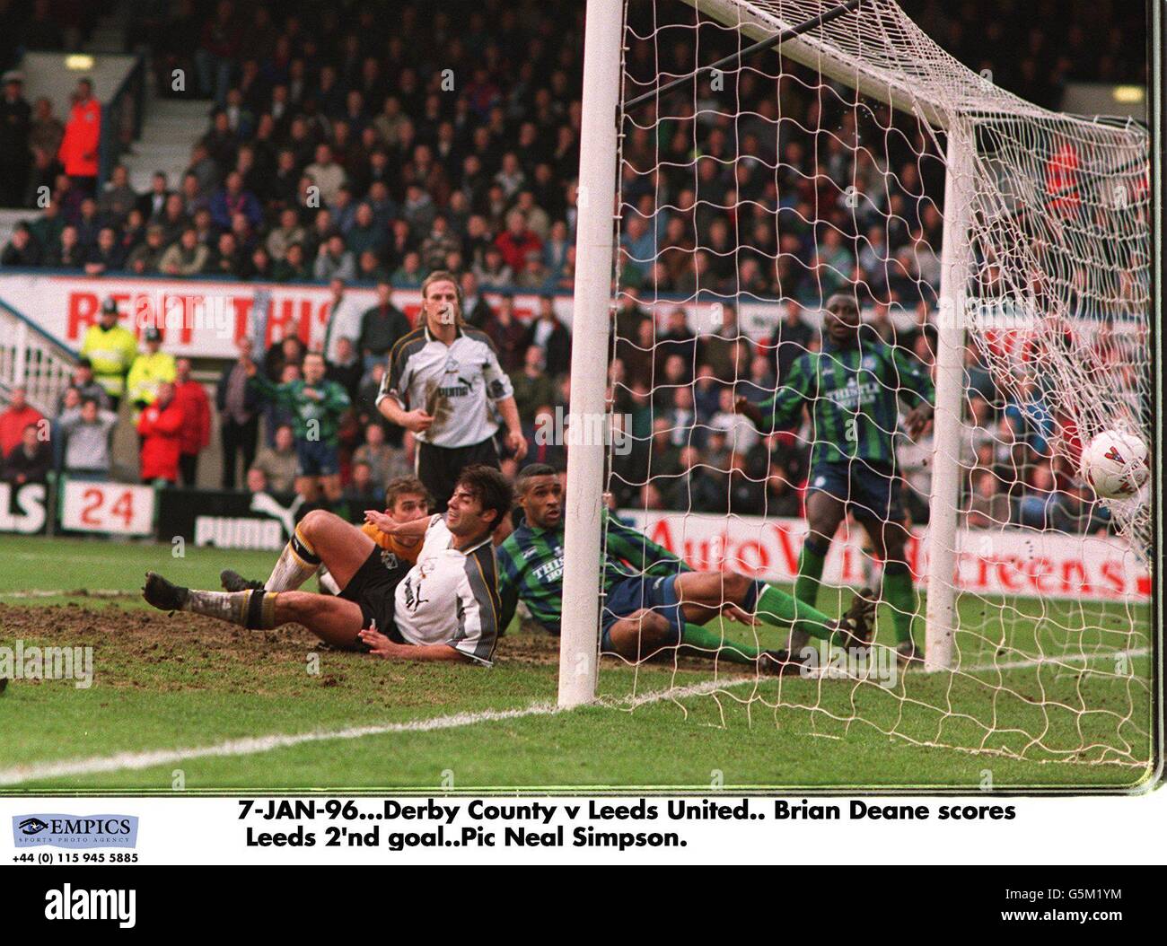 7 jan 96 derby county leeds united brian deane leeds 2nd goal hi-res ...