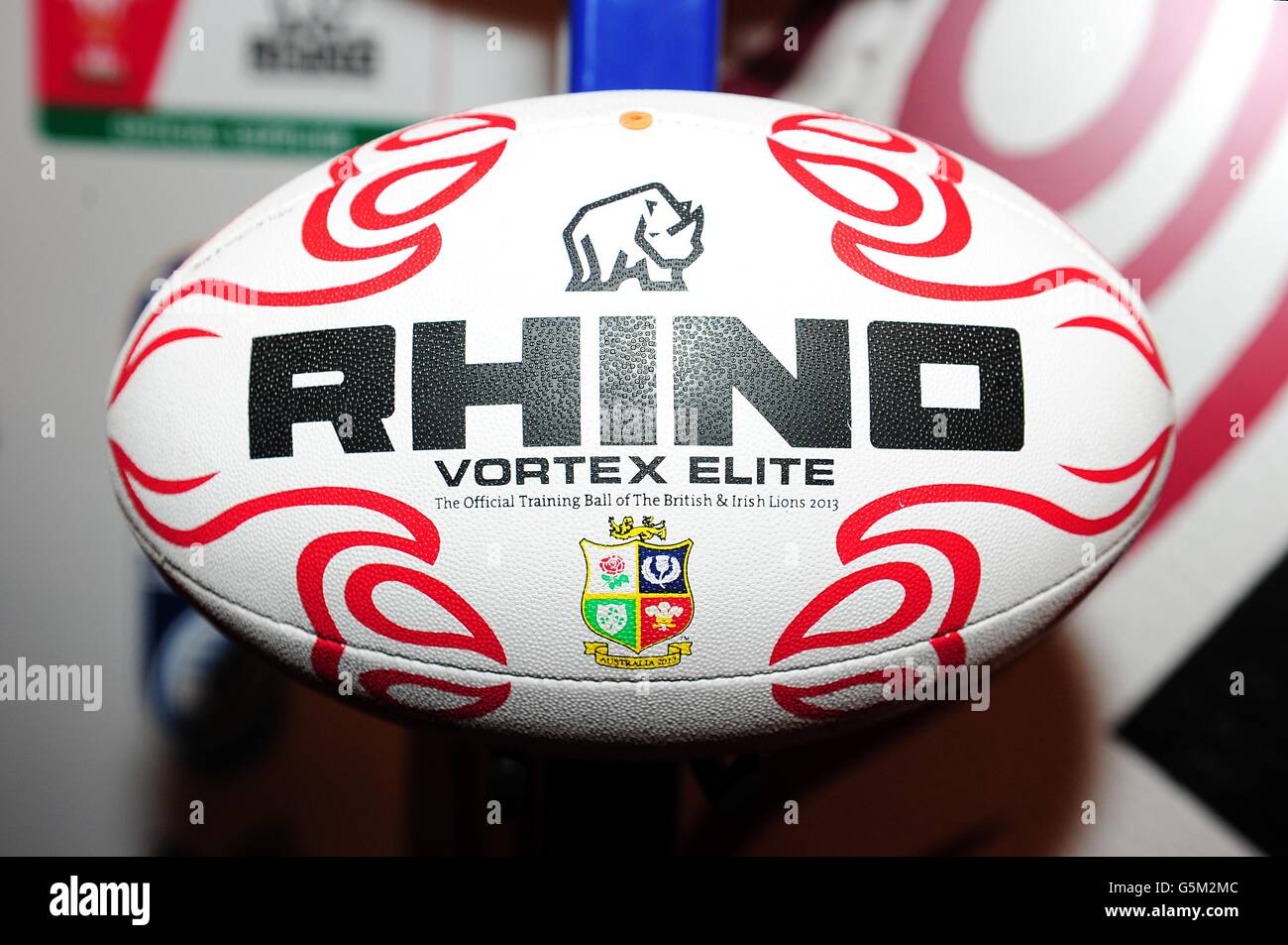 The new Rhino Lions Tour rugby ball on display on Day One of the Rugby ...