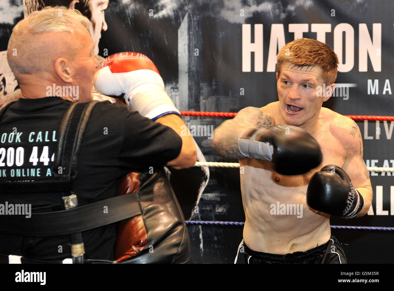 Ricky Hatton with his trainer Bob Shannon during the media workout at ...