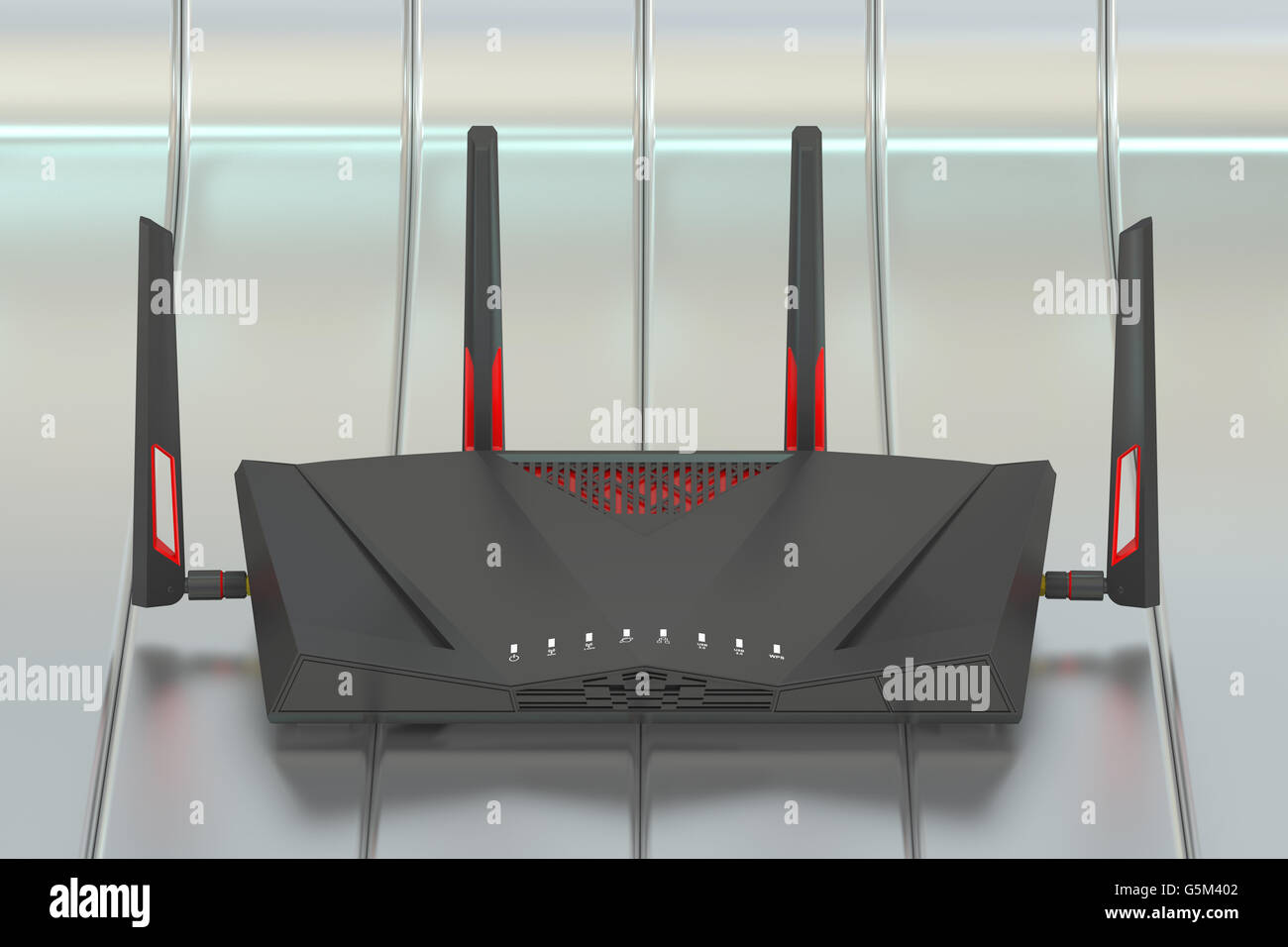 Dual-Band Wireless internet router, 3D rendering isolated on silver ...