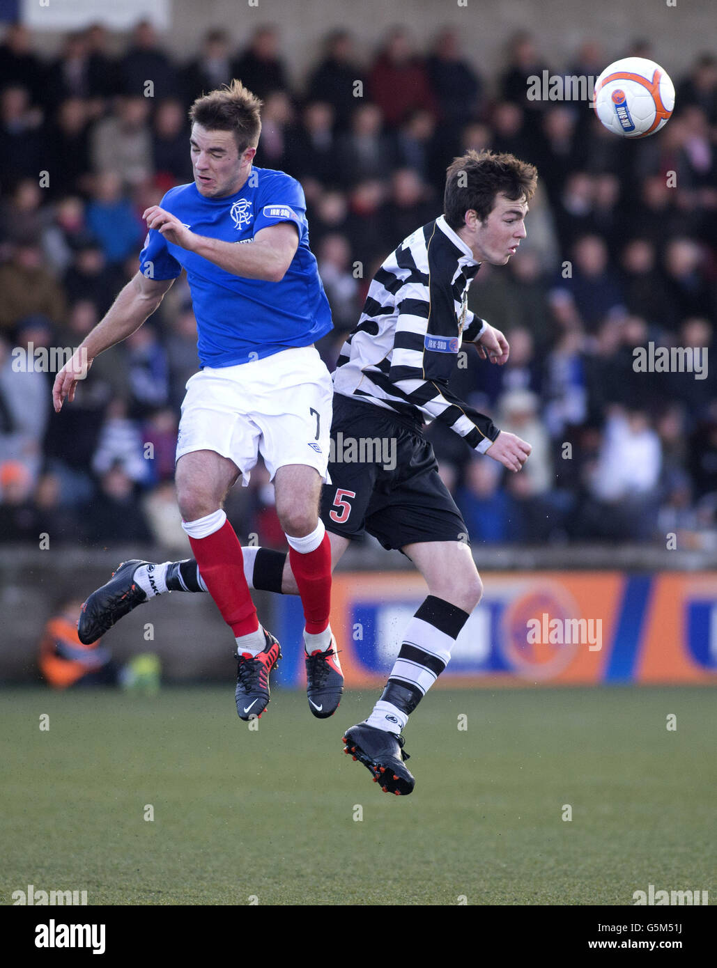 Rangers' Andy Little and East Stirlingshire's Sean Kelly (right) battle ...