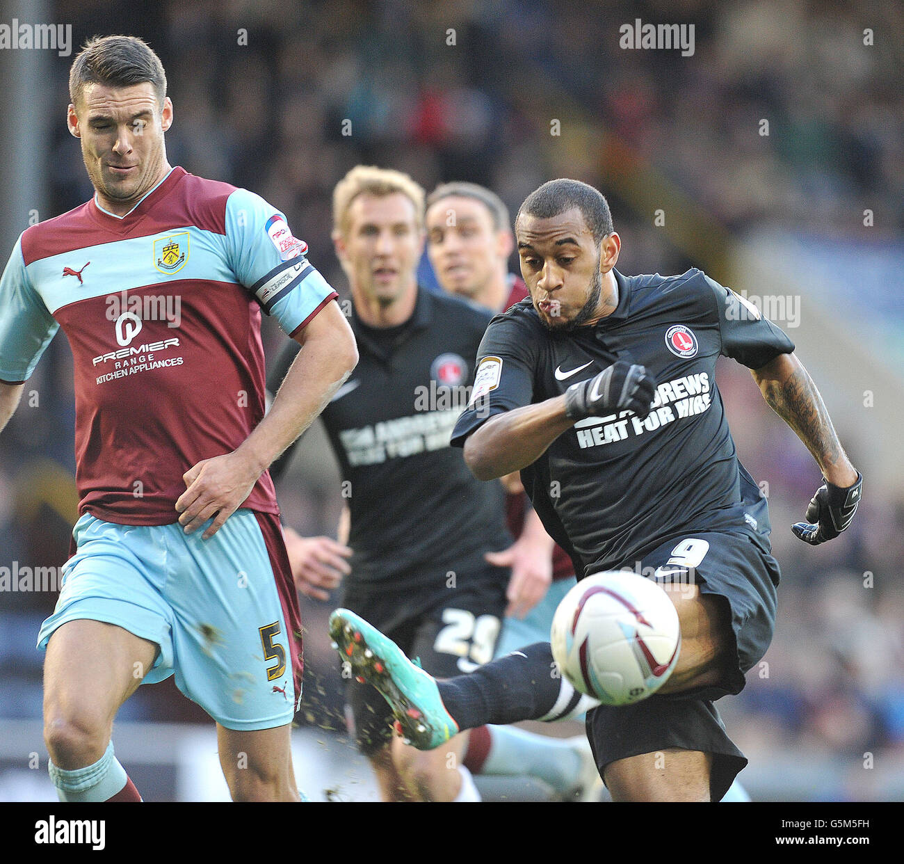 Charlton Athletic's Danny Haynes fires in a shot past Burnley's Jason ...