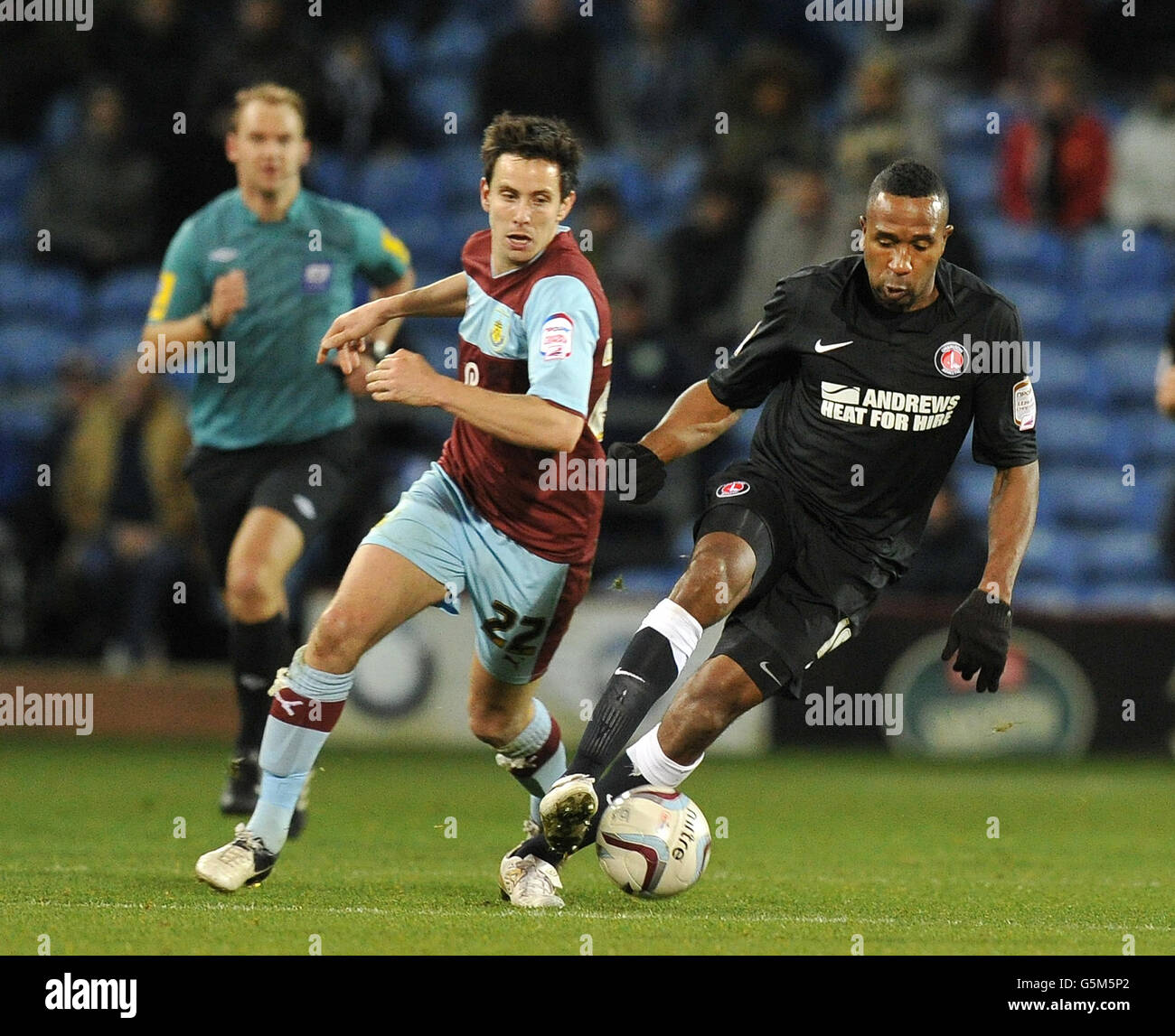 Burnley's Brian Stock and Charlton Athletic's Ricardo Fuller (right ...