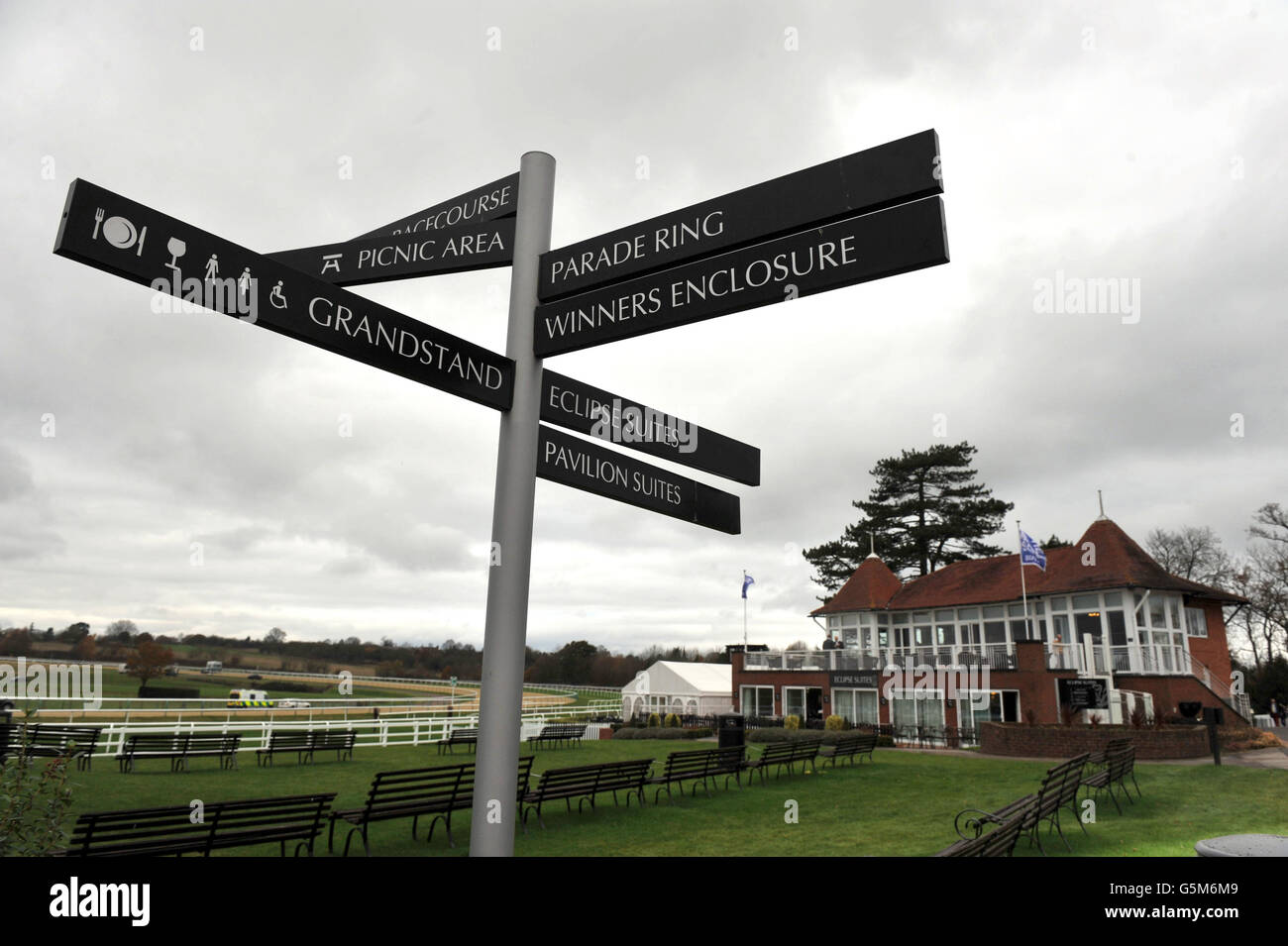 Horse Racing - Lingfield Racecourse. A general view of signage at ...