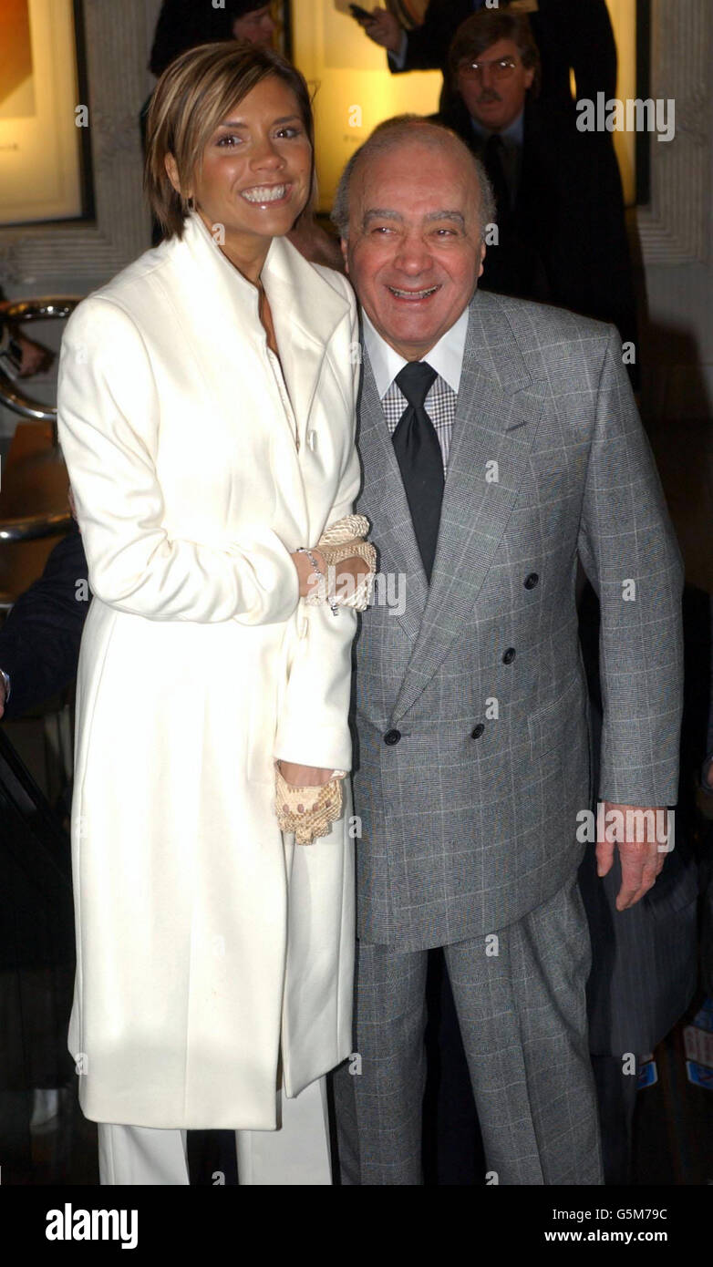 Harrods owner Mohammed Al Fayed and singer Victoria Beckham, during a ...