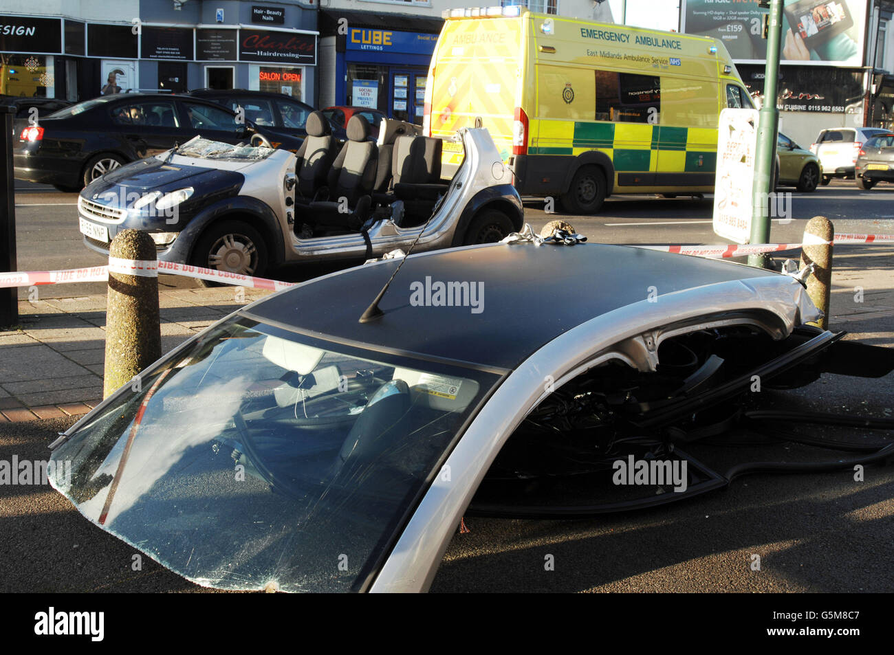 The scene of a road traffic accident where two people were cut free ...
