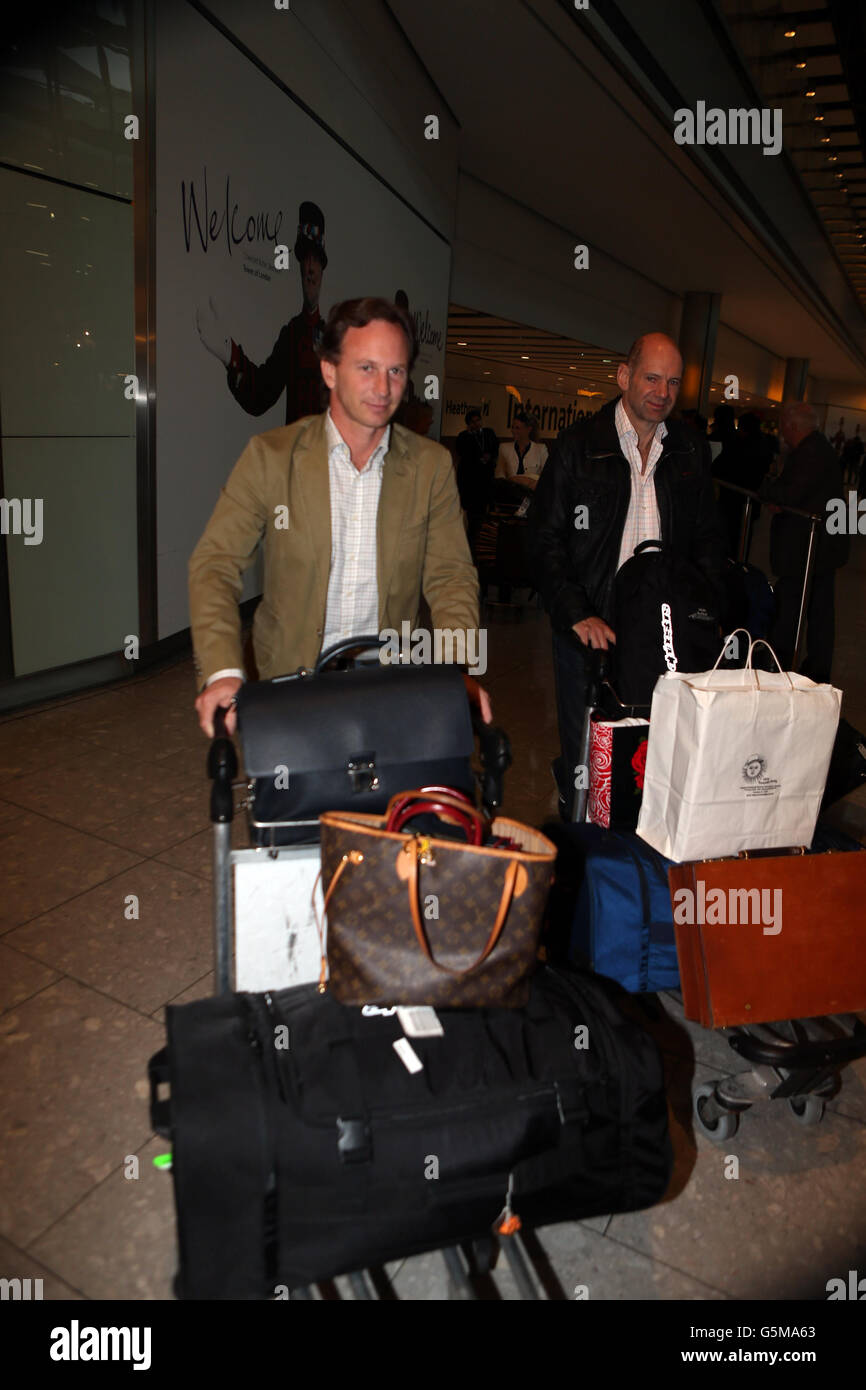 Red Bull's Christian Horner and Adrian Newey arrive at Heathrow Airport ...